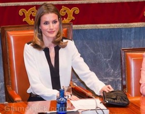 Princess Letizia Ortiz in Black & White Outfit at Charity Event